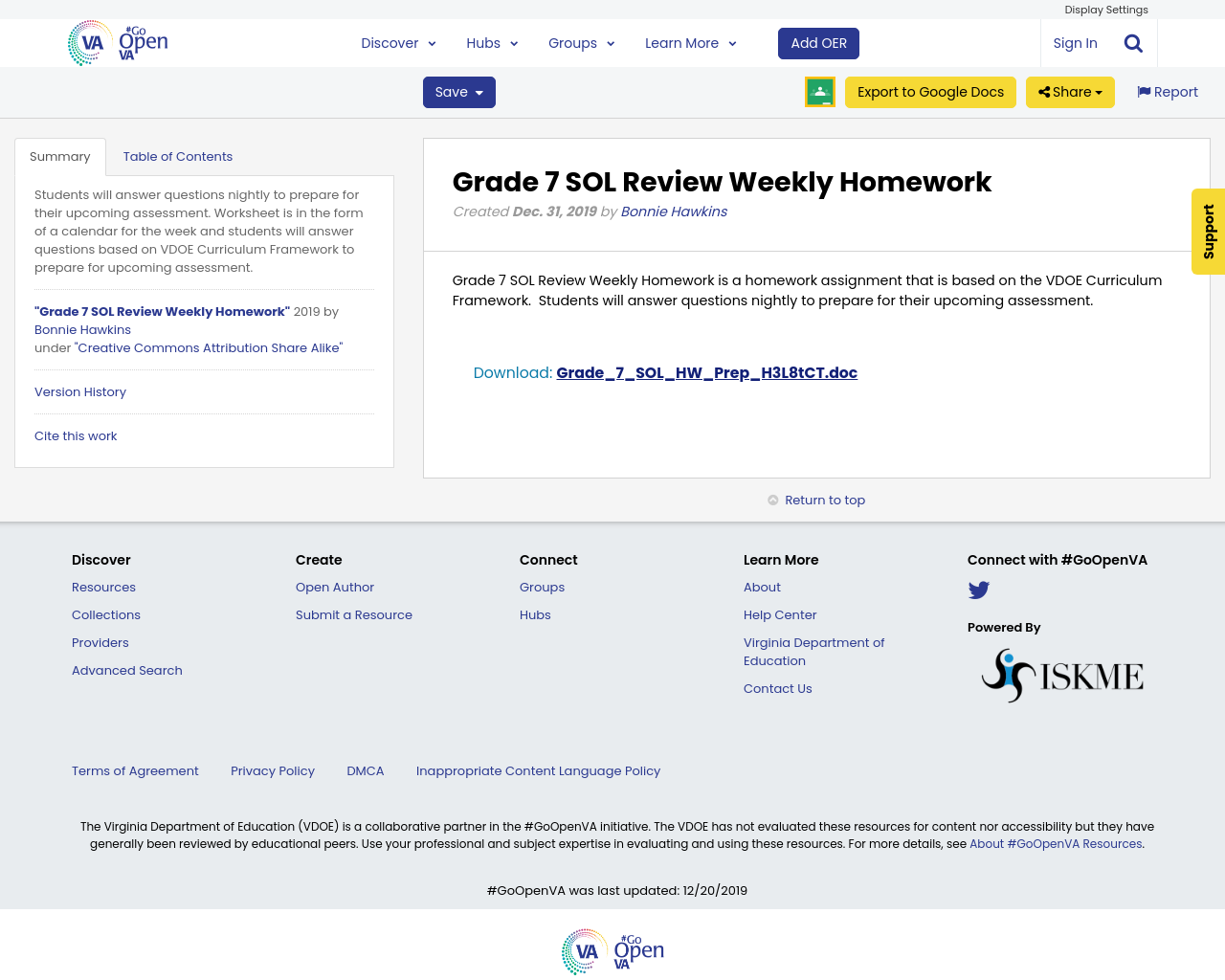 Grade 7 SOL Review Weekly Homework | #GoOpenVA