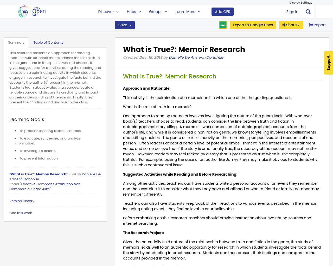 What is True?: Memoir Research | #GoOpenVA