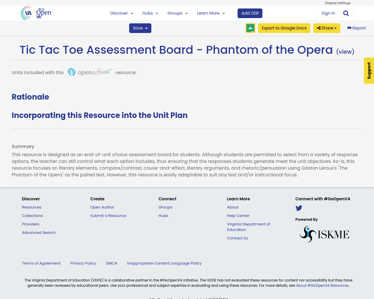 Tic Tac Toe Assessment Board - Phantom of the Opera | #GoOpenVA