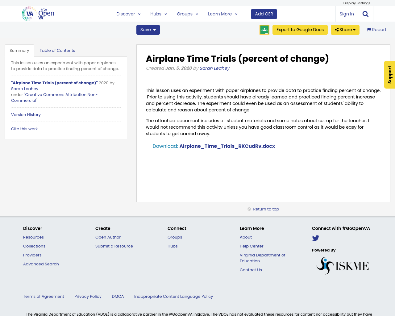 Airplane Time Trials (percent of change) | #GoOpenVA