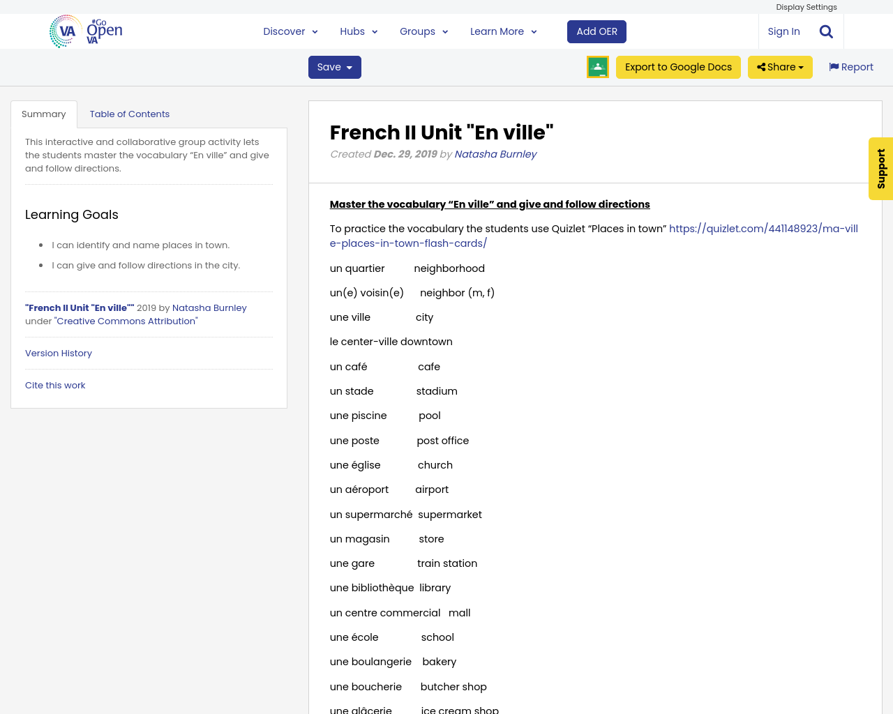 French II Unit "En ville" | #GoOpenVA