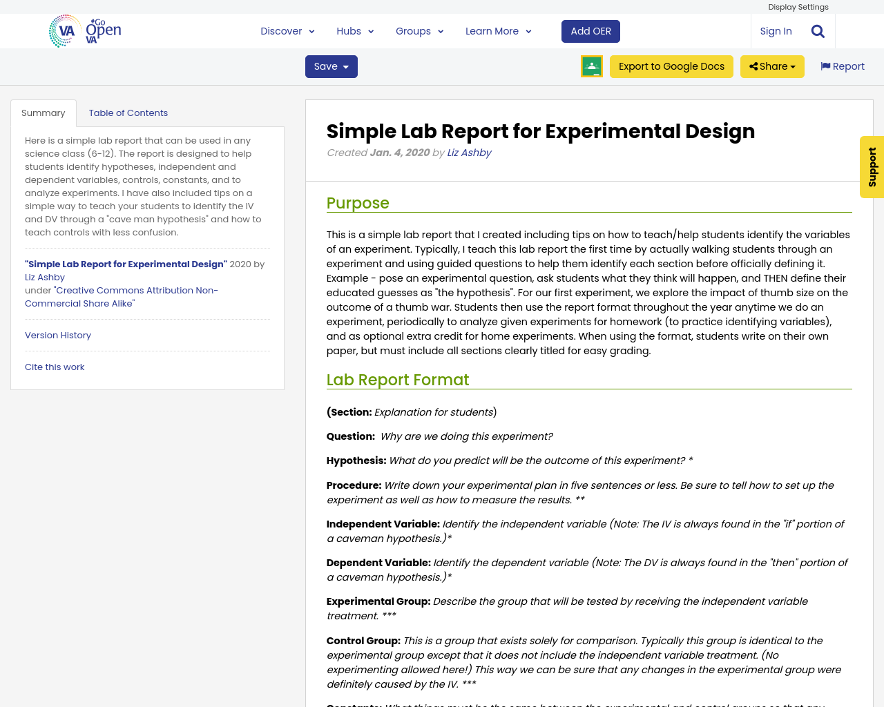 Simple Lab Report For Experimental Design GoOpenVA