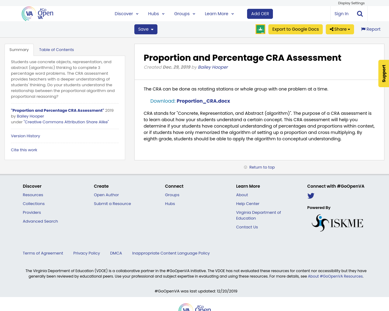 Proportion and Percentage CRA Assessment | #GoOpenVA