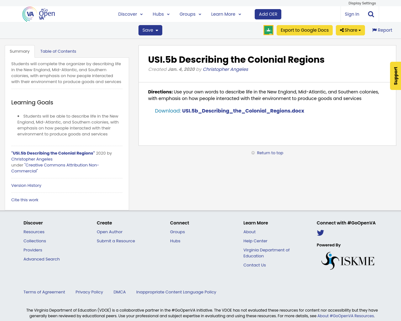 USI.5b Describing the Colonial Regions | #GoOpenVA