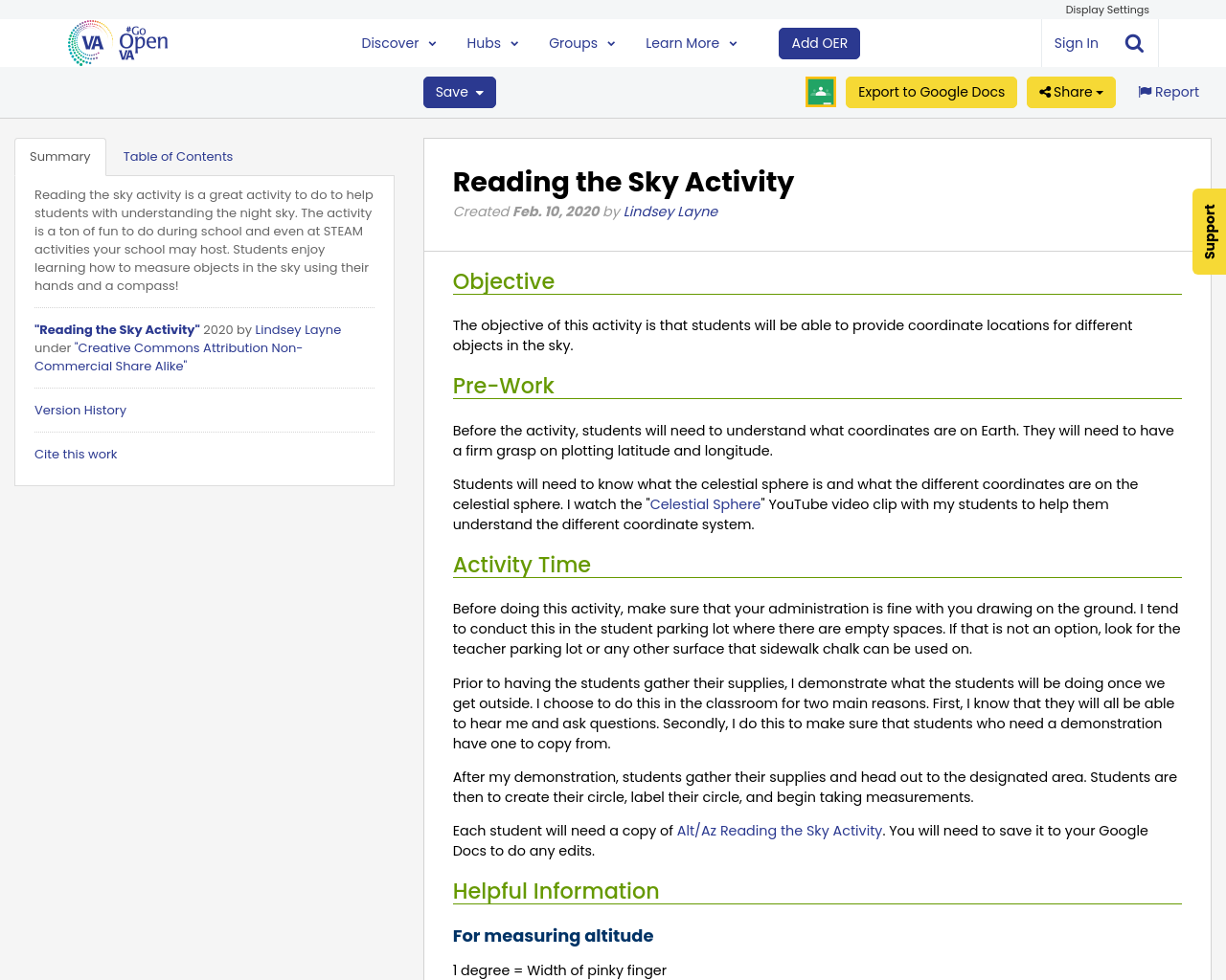 Reading the Sky Activity | #GoOpenVA