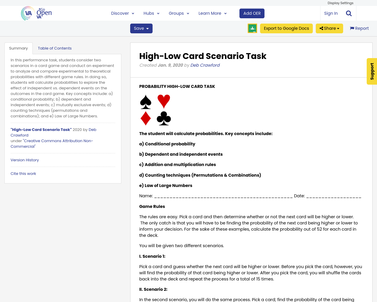 High-Low Card Scenario Task | #GoOpenVA