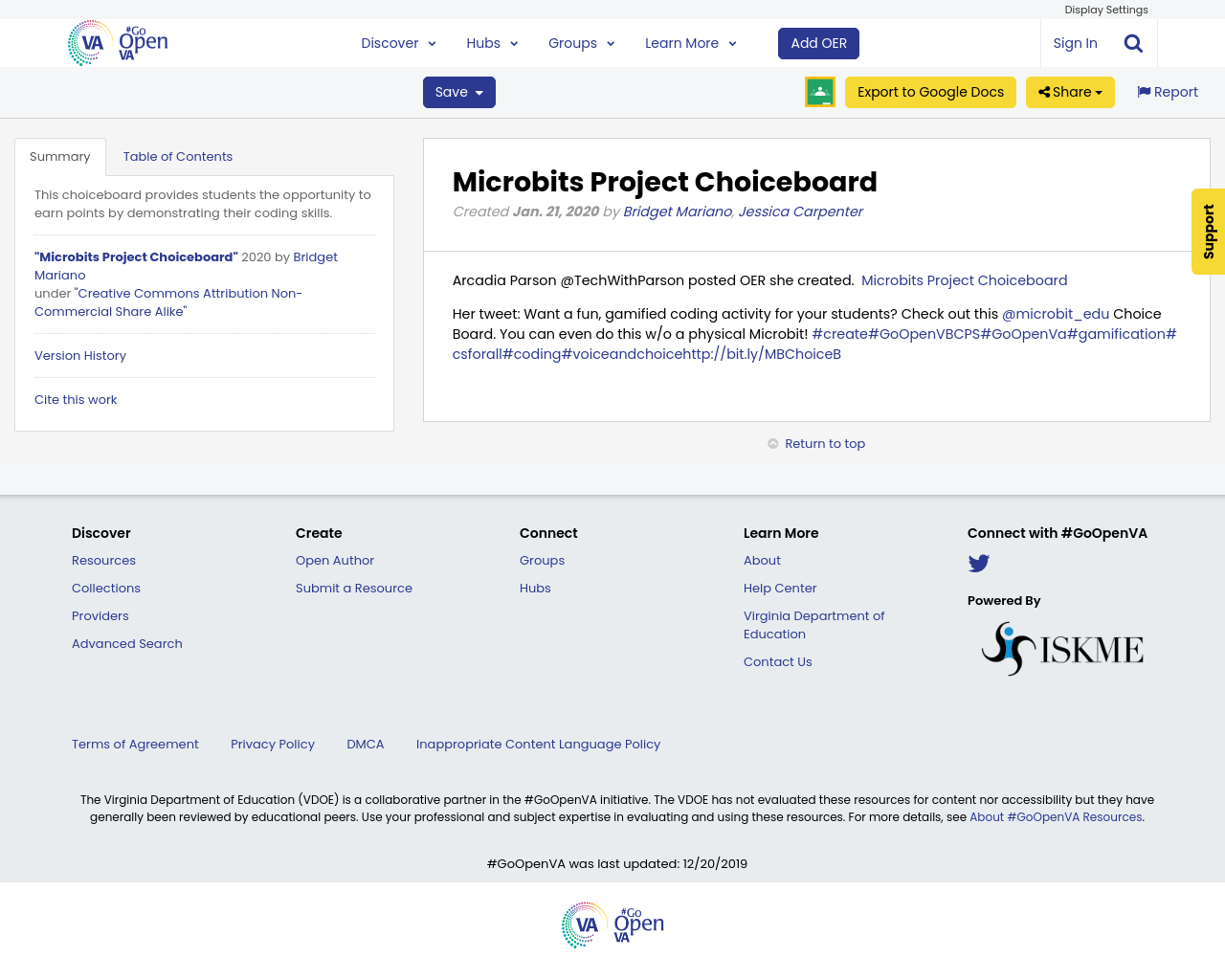 Microbits Project Choiceboard | #GoOpenVA