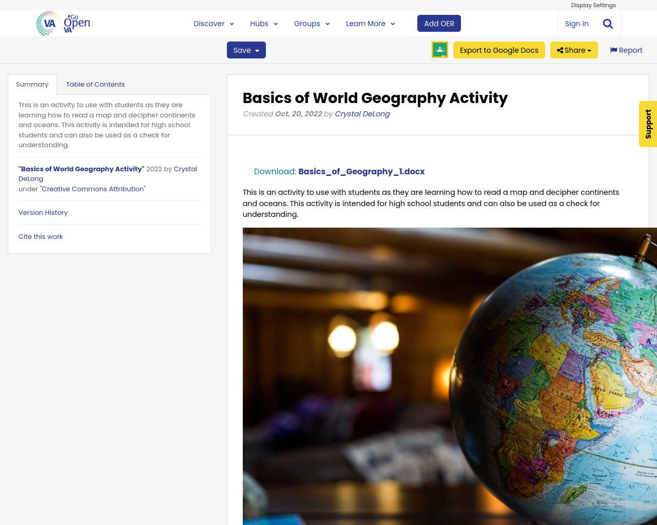 Basics of World Geography Activity | #GoOpenVA