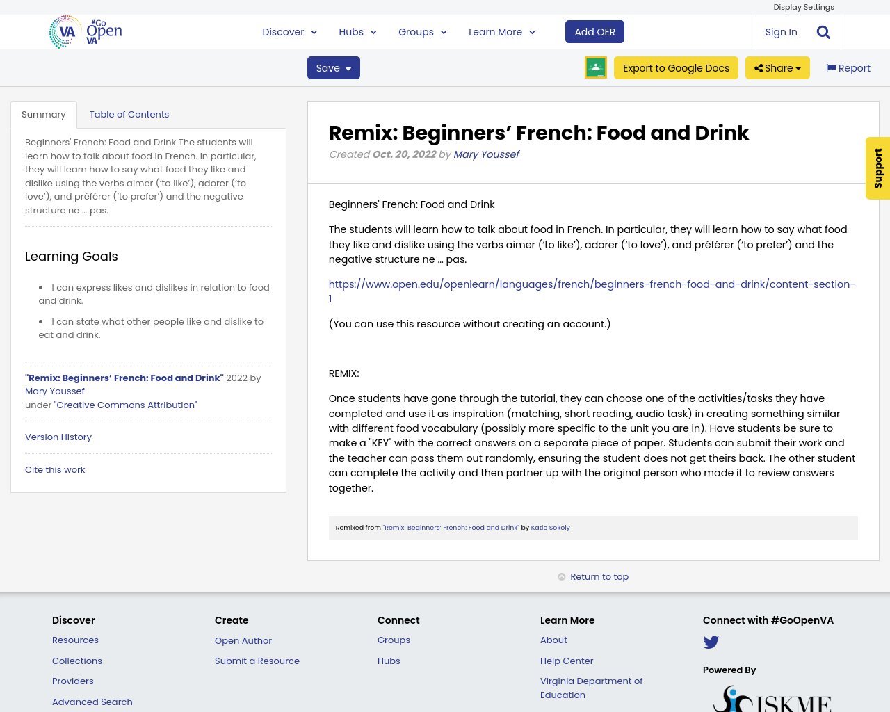 Remix: Beginners’ French: Food and Drink | #GoOpenVA