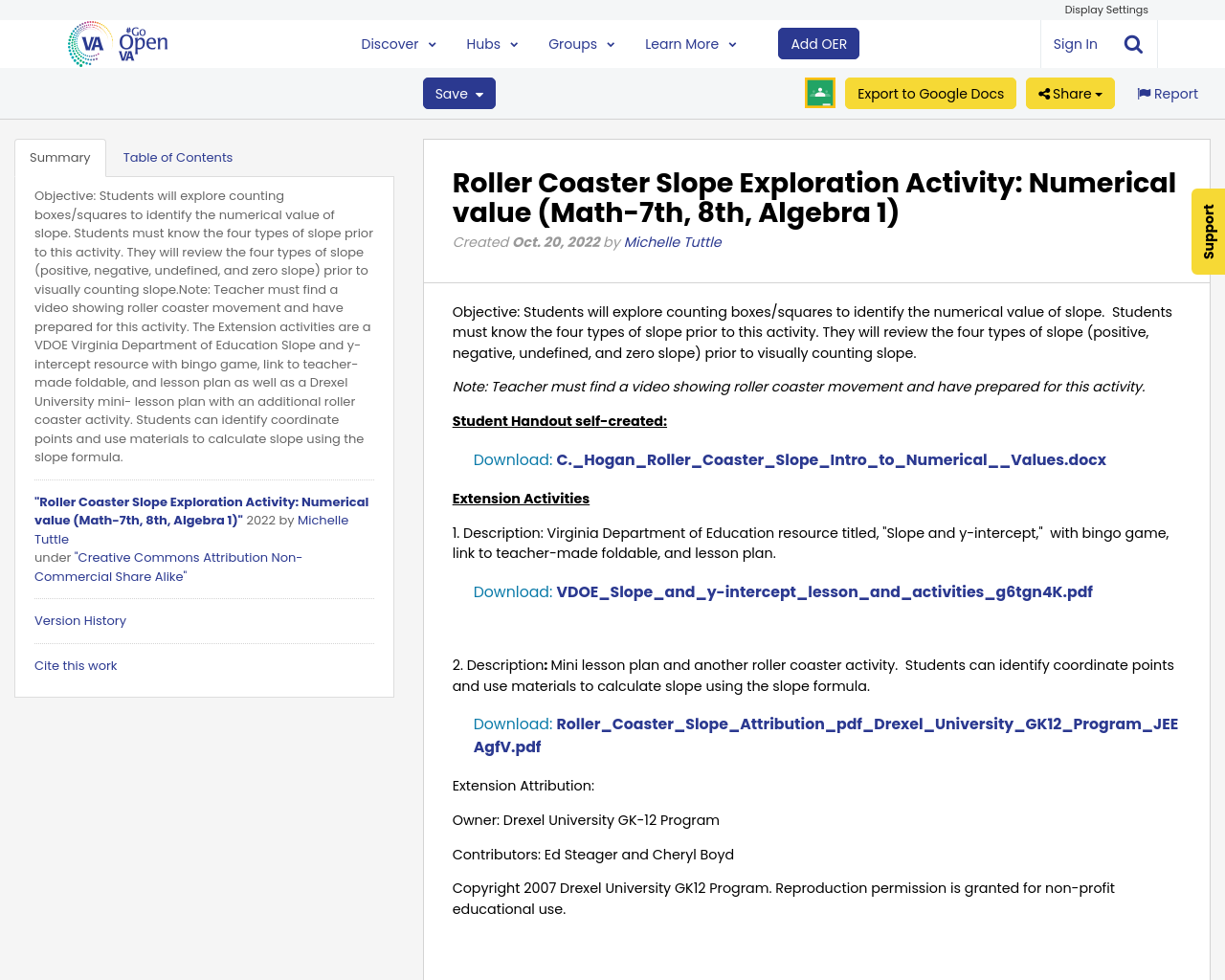 Roller Coaster Slope Exploration Activity: Numerical value (Math-7th ...