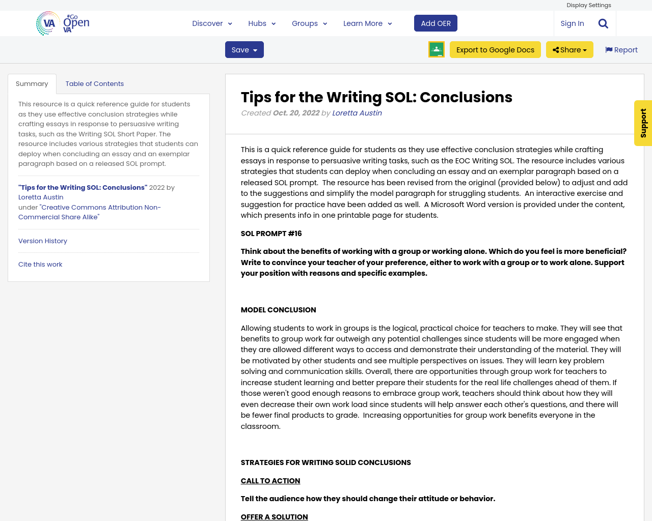 Tips for the Writing SOL: Conclusions | #GoOpenVA