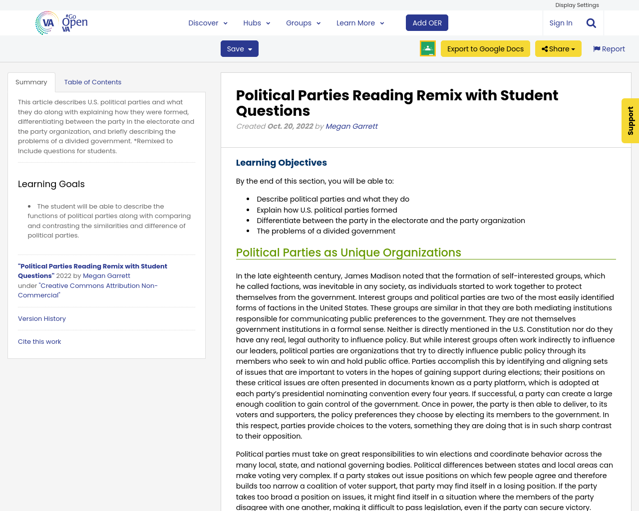 Political Parties Reading Remix with Student Questions | #GoOpenVA