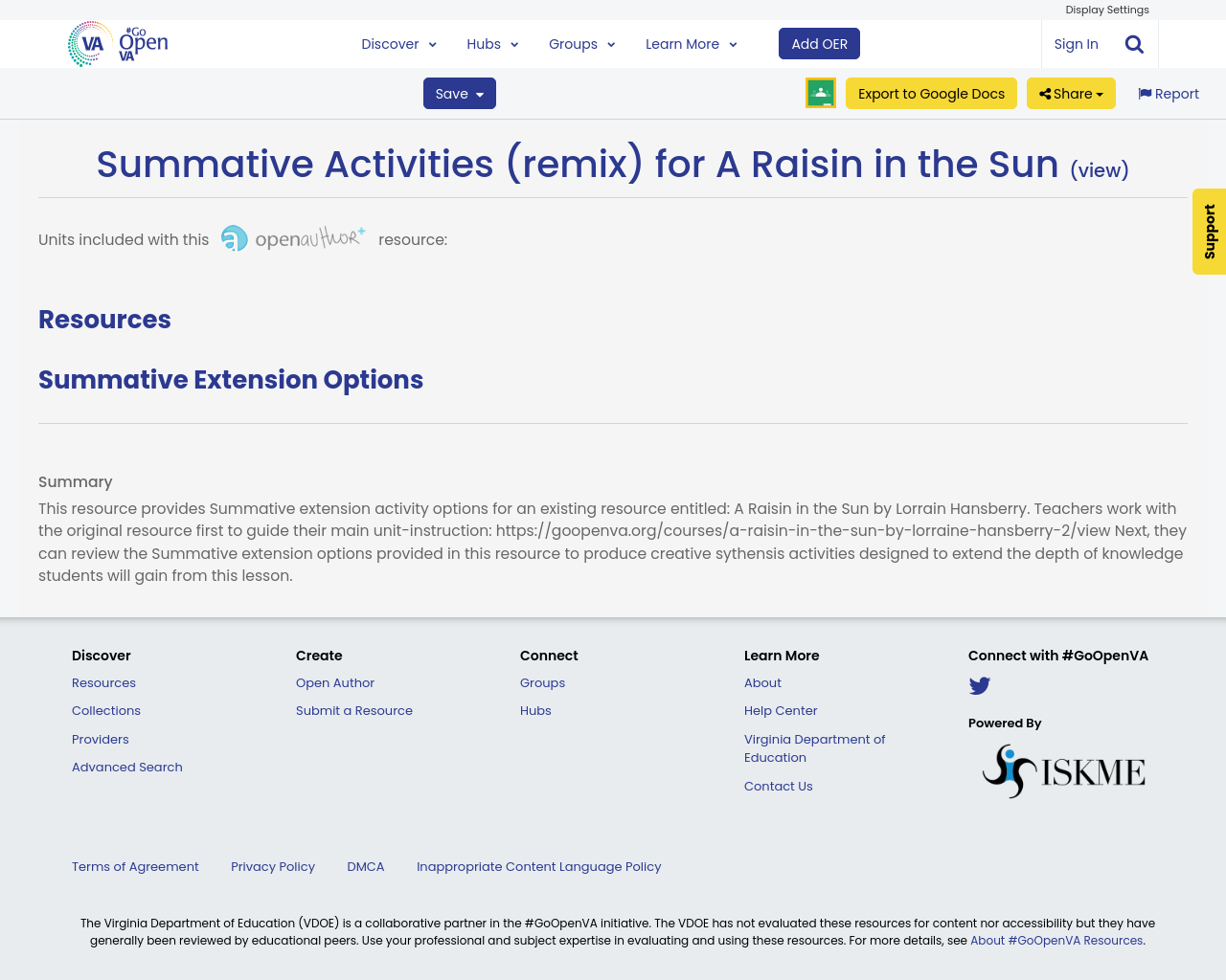 Summative Activities (remix) for A Raisin in the Sun | #GoOpenVA