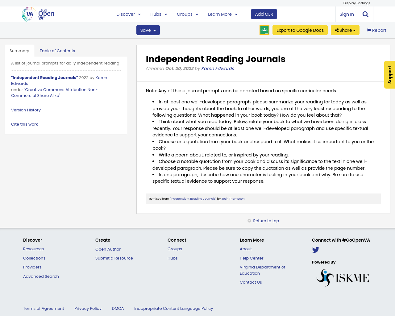 Independent Reading Journals | #GoOpenVA