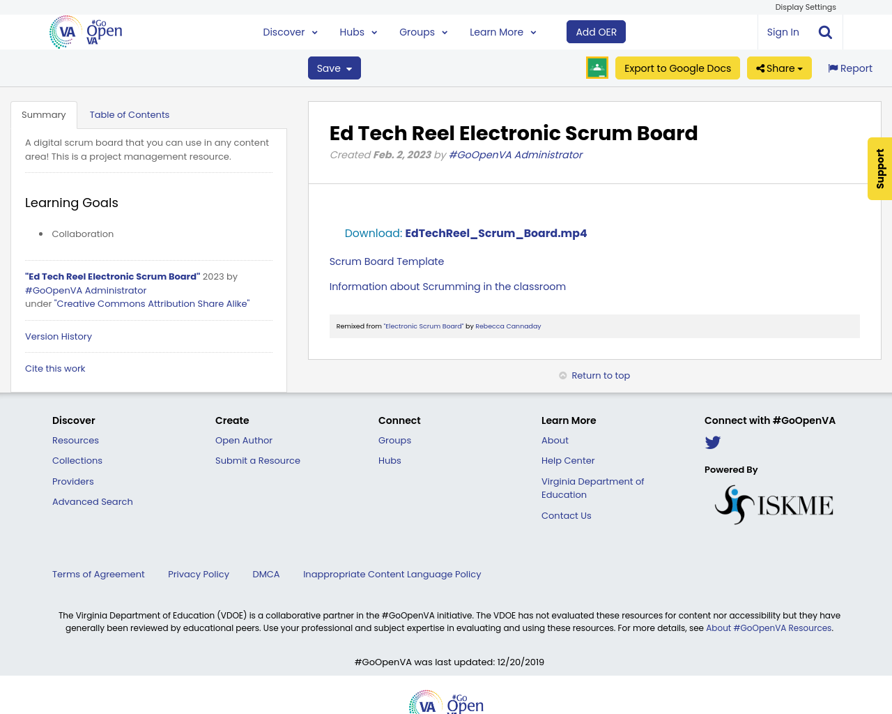 Ed Tech Reel Electronic Scrum Board | #GoOpenVA